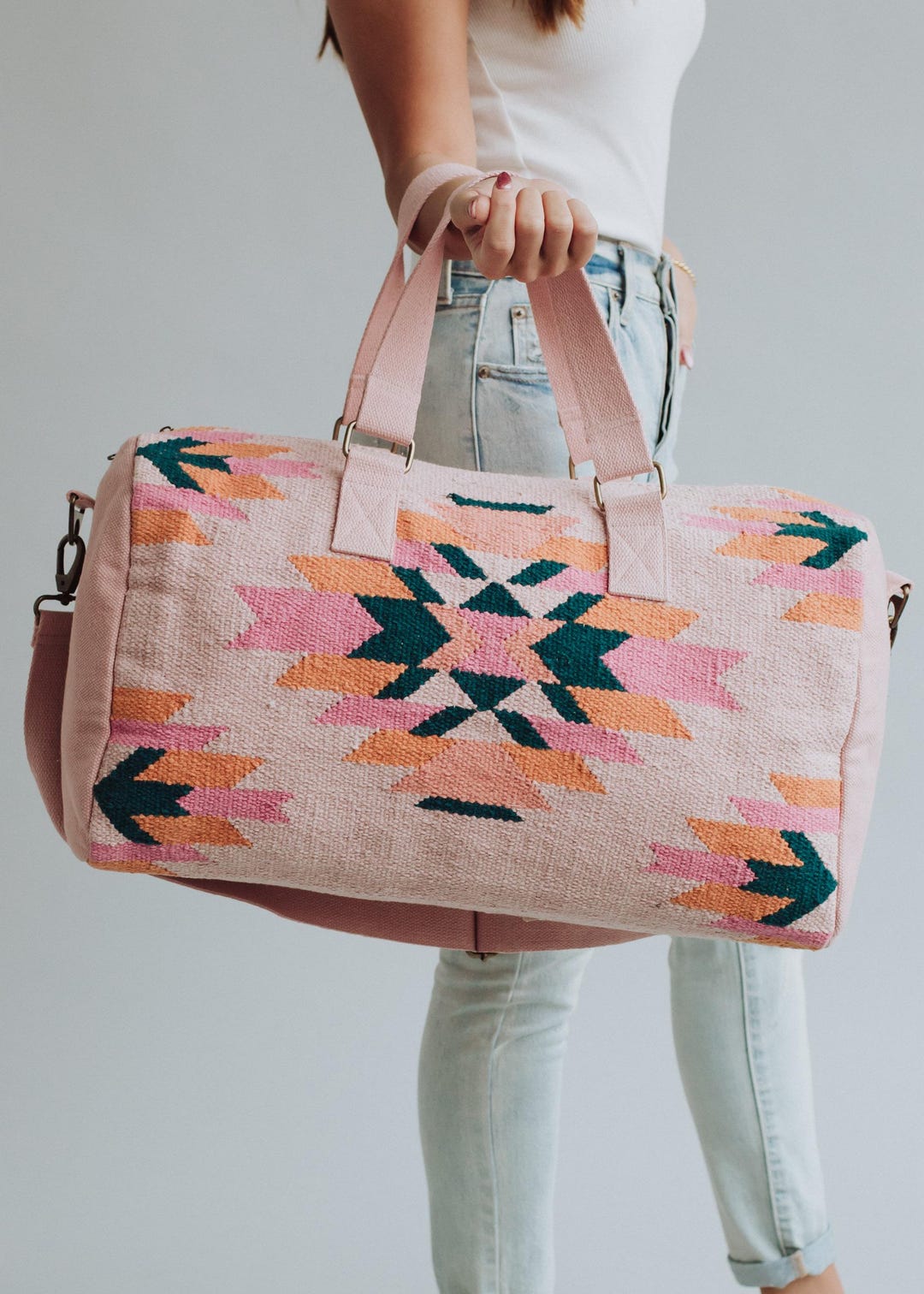 Pink, Teal & Orange Western Duffel | Western Inspired Duffel Bag ...