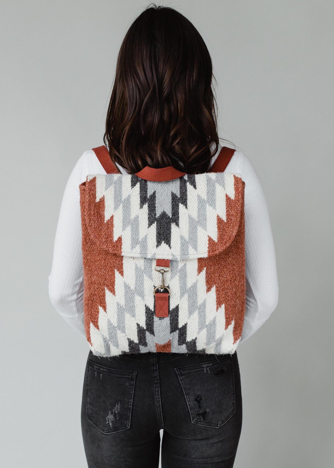 Rust, Cream & Gray Aztec Backpack | Aztec Inspired Backpack | Western ...
