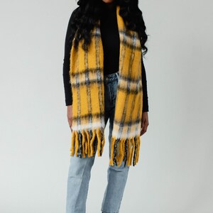 Mustard Plaid Long Scarf With Fringe | Mustard Yellow Long Scarf ...