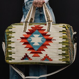 Tan & Multicolored Aztec Duffel | Aztec Inspired Duffel Bag | Summer ...