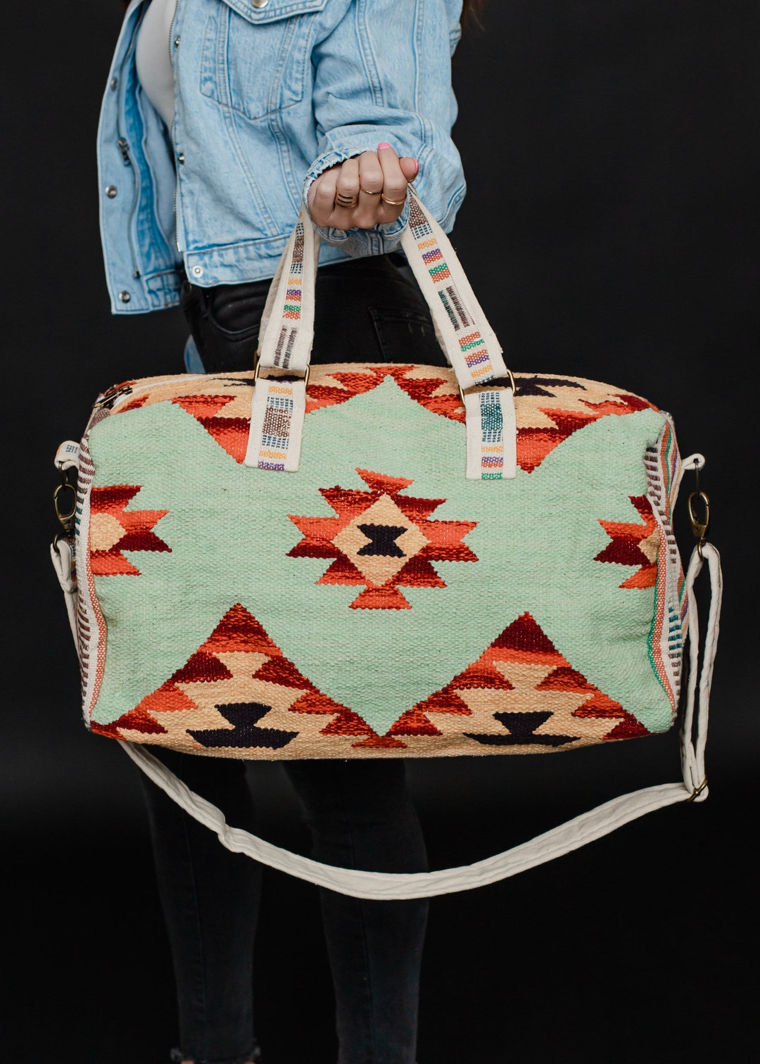Mint & Multicolored Aztec Duffel Bag Aztec Inspired Duffel Travel Bag ...