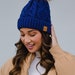 Royal Blue Cable Knit Pom Hat Fleece Lined Winter Hat Women's Pom Hat ...