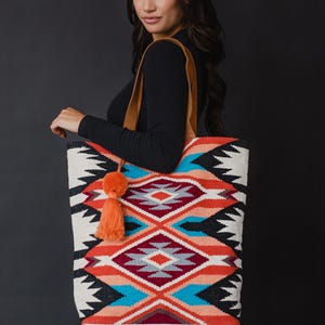 Red, Blue, Orange & Cream Aztec Tote Aztec Inspired Tote Bag Colorful ...