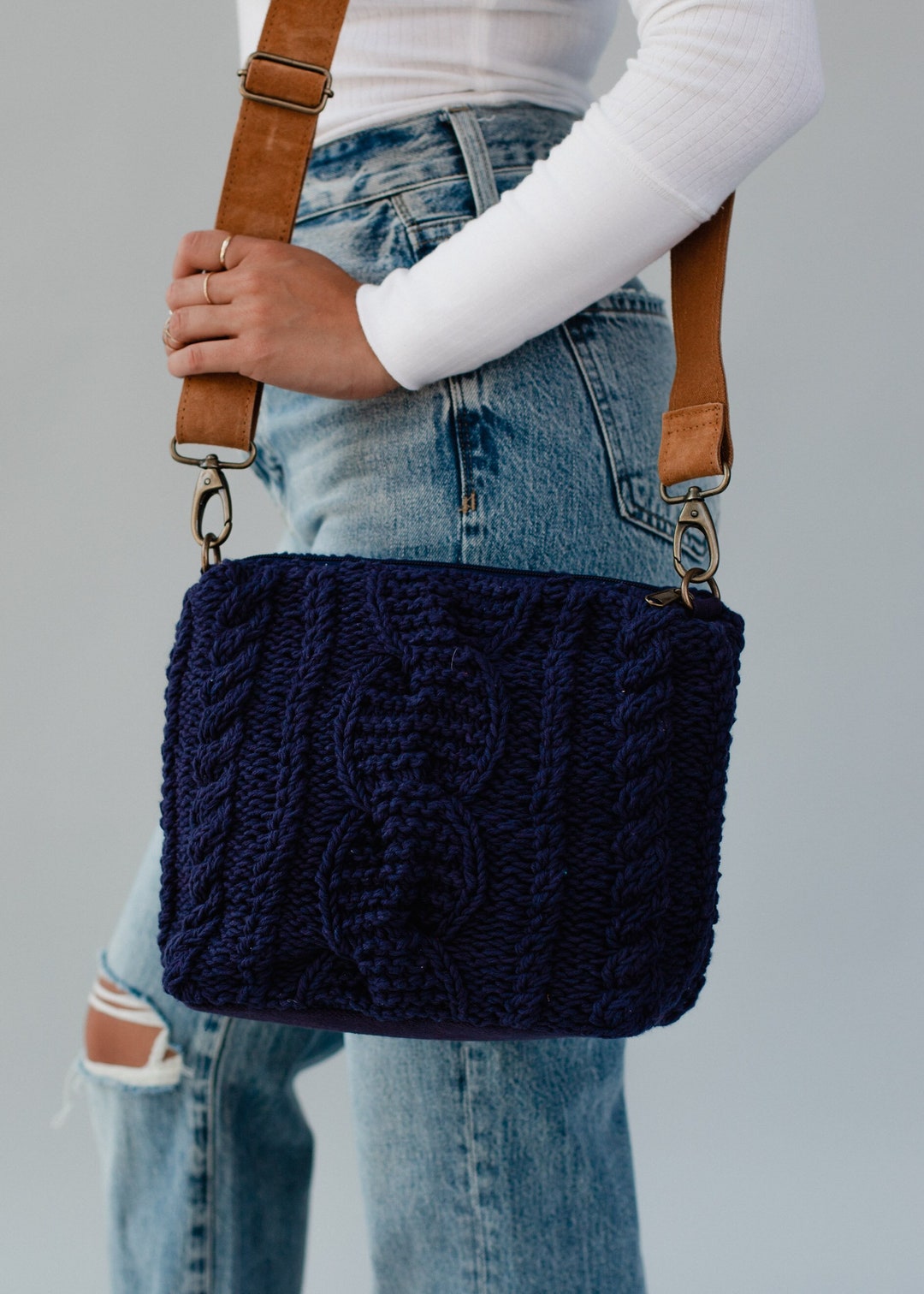 Navy Cable Knit Crossbody Women's Crossbody Bag Navy Blue Crossbody Bag ...