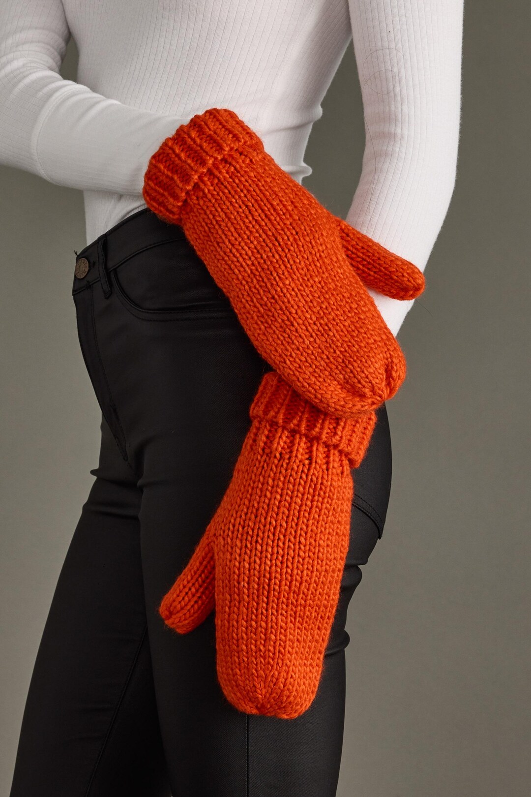 Orange Cuffed Mittens | Fleece Lined Mittens | Women's Mittens | Winter ...