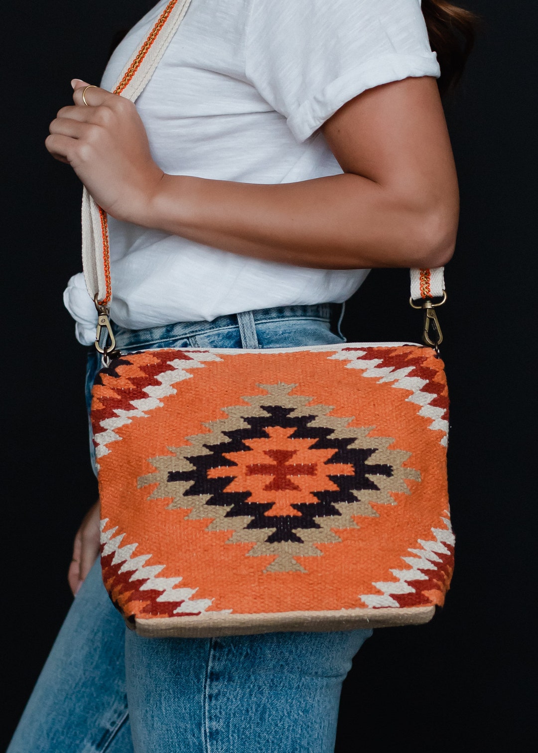 Orange, White & Red Aztec Crossbody Aztec Inspired Crossbody Bag ...