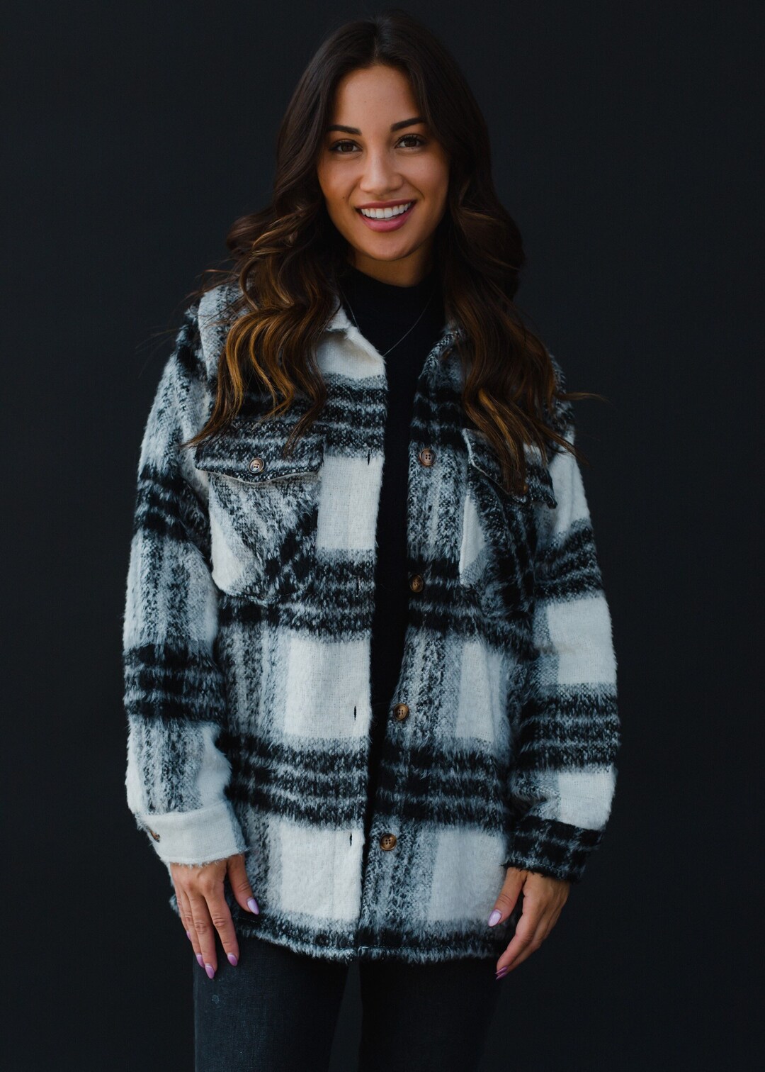 Black & White Plaid Jacket Women's Plaid Shacket Neutral Shacket Fall Shacket Winter Shacket ...