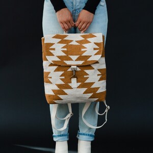 Light Brown & Cream Aztec Backpack | Aztec Inspired Backpack | Neutral ...