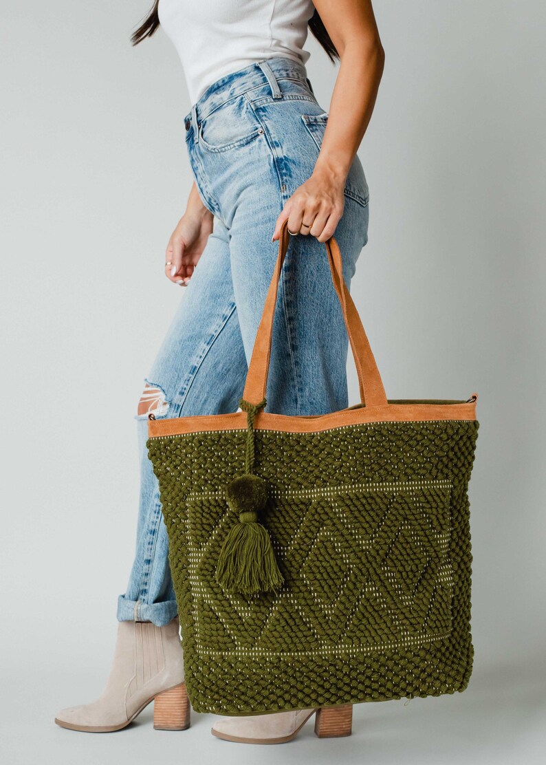 Olive Diamond Pattern Tote Fall Tote Bag Olive Tote Bag Travel Tote ...