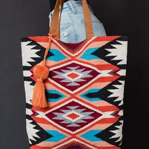 Red, Blue, Orange & Cream Aztec Tote Aztec Inspired Tote Bag Colorful ...