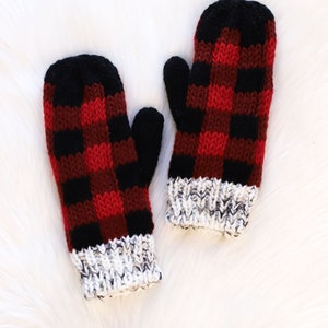 Red Buffalo Plaid Mittens With Grey Trim Buffalo Plaid Winter Mittens ...