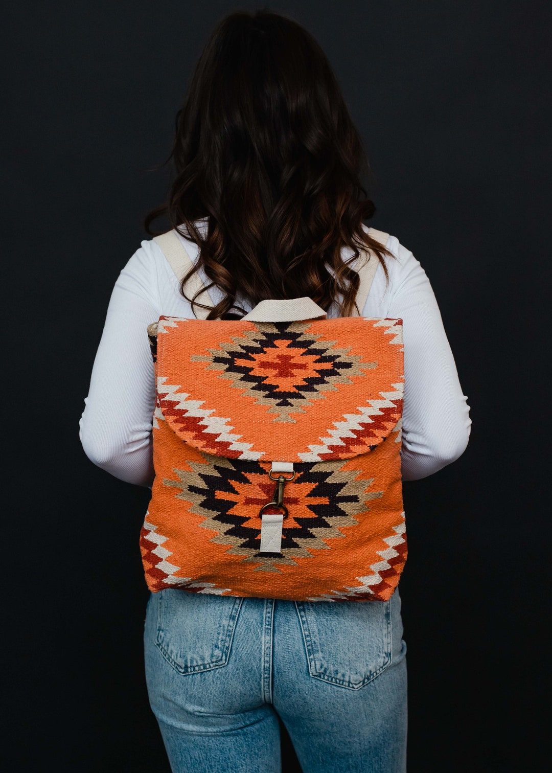 Orange, White & Red Aztec Backpack | Aztec Inspired Backpack | Western ...