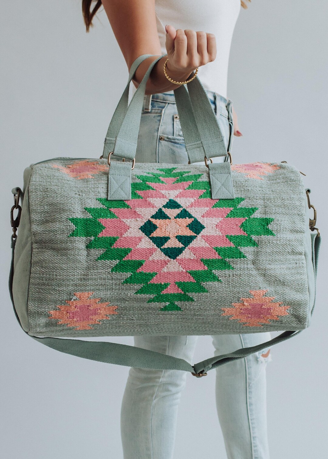 Slate, Green & Pink Western Duffel | Western Inspired Duffel Bag ...