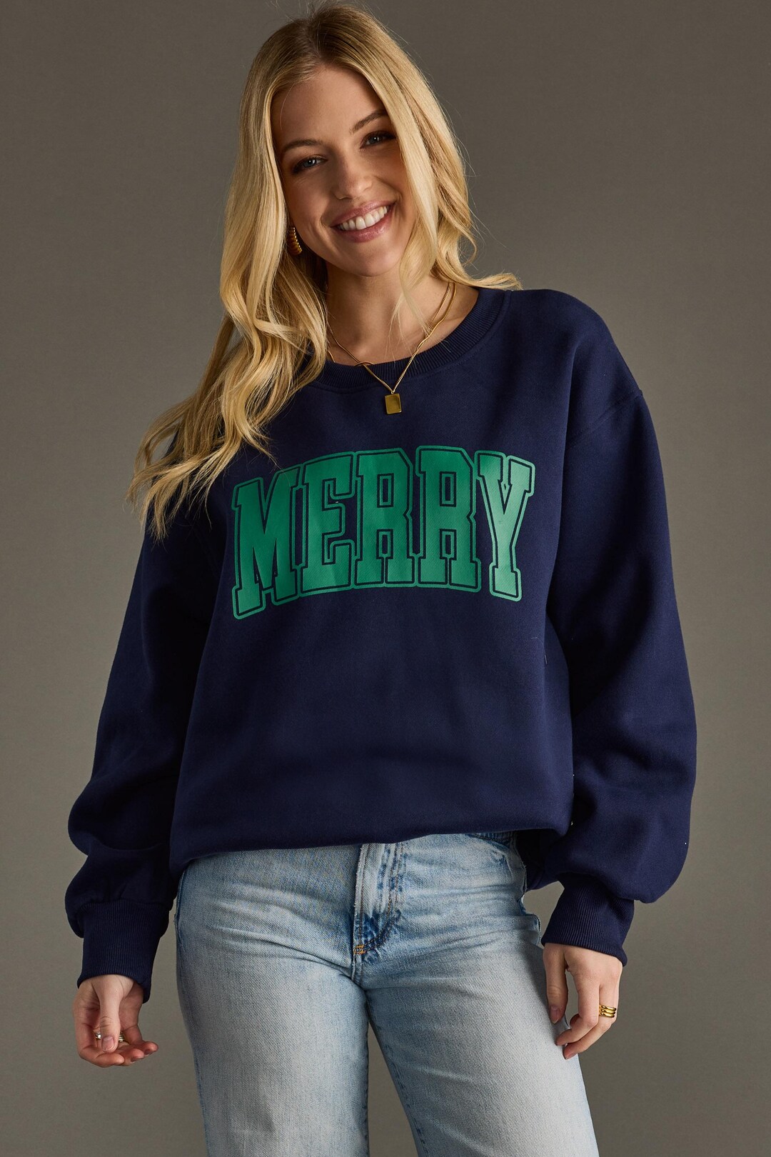 Navy Merry Sweatshirt | Women's Oversized Sweatshirt - Etsy