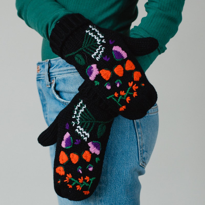Embroidered Mittens - Etsy