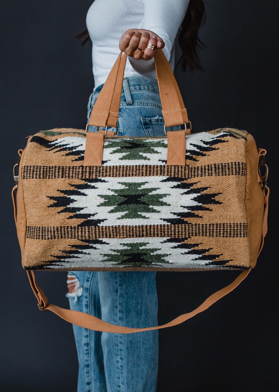 Brown, Black & Green Aztec Duffel Aztec Inspired Duffel Bag Travel Bag ...