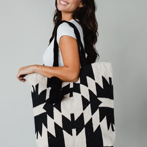 Cream & Black Aztec Tote | Aztec Inspired Tote Bag | Neutral Tote Bag ...