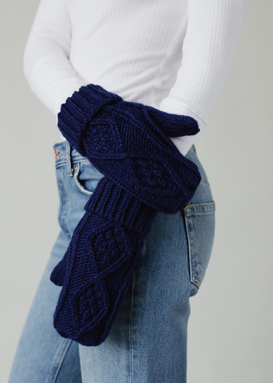 Navy Cable Knit Mittens | Fleece Lined Mittens | Navy Blue Mittens ...