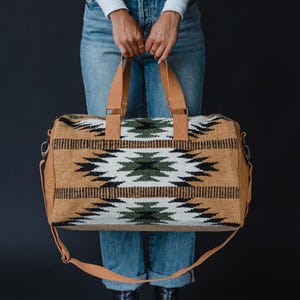 Brown, Black & Green Aztec Duffel Aztec Inspired Duffel Bag Travel Bag Fall Duffel Bag Western ...