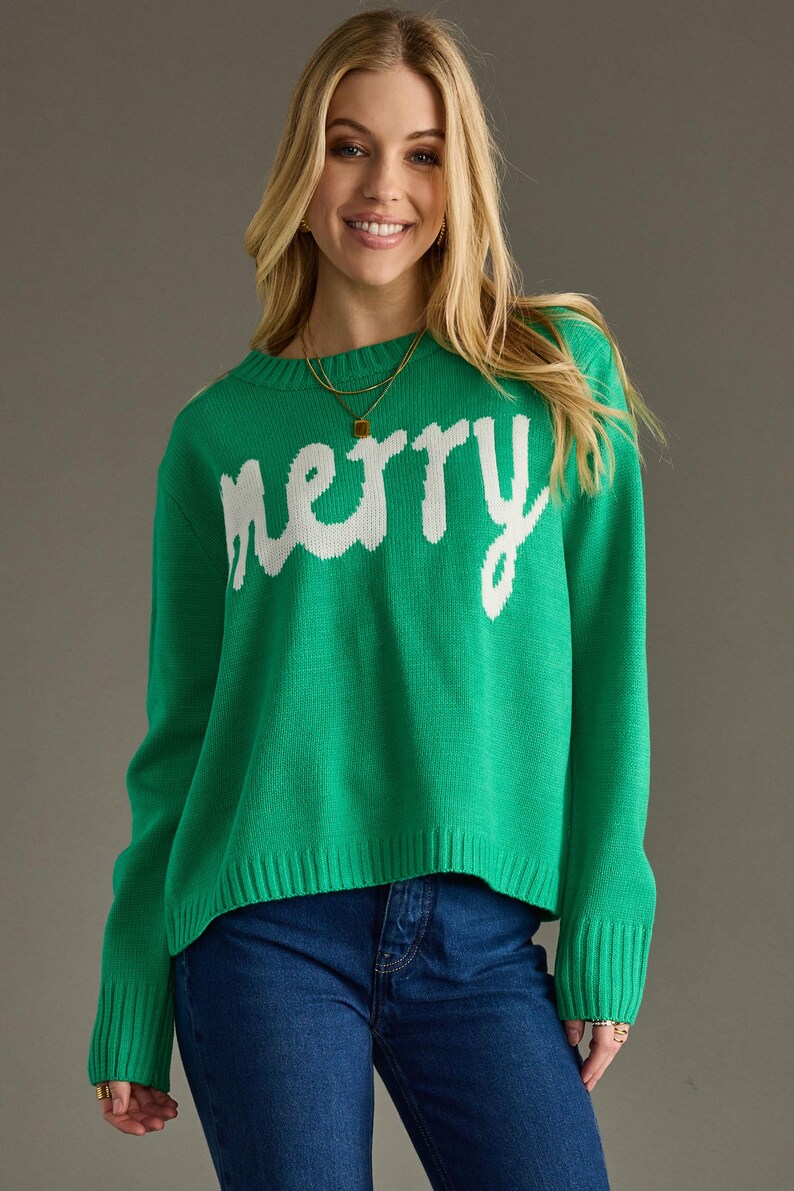 Kelly Green Merry Sweater | Christmas Sweater - Etsy