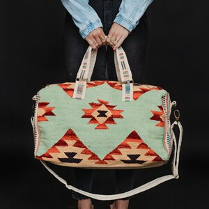 Mint & Multicolored Aztec Duffel Bag Aztec Inspired Duffel Travel Bag ...