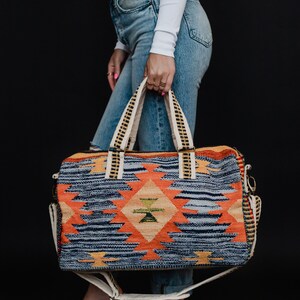 Blue & Multicolored Aztec Duffel Aztec Inspired Duffel Bag Travel Bag ...