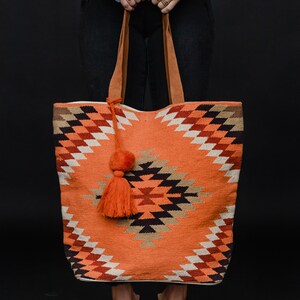 Orange, White & Red Aztec Tote Aztec Inspired Tote Bag Travel Bag ...
