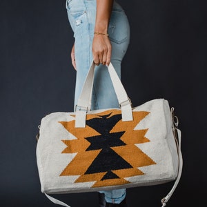 Cream, Camel & Black Aztec Duffel | Aztec Inspired Duffel Bag | Neutral ...