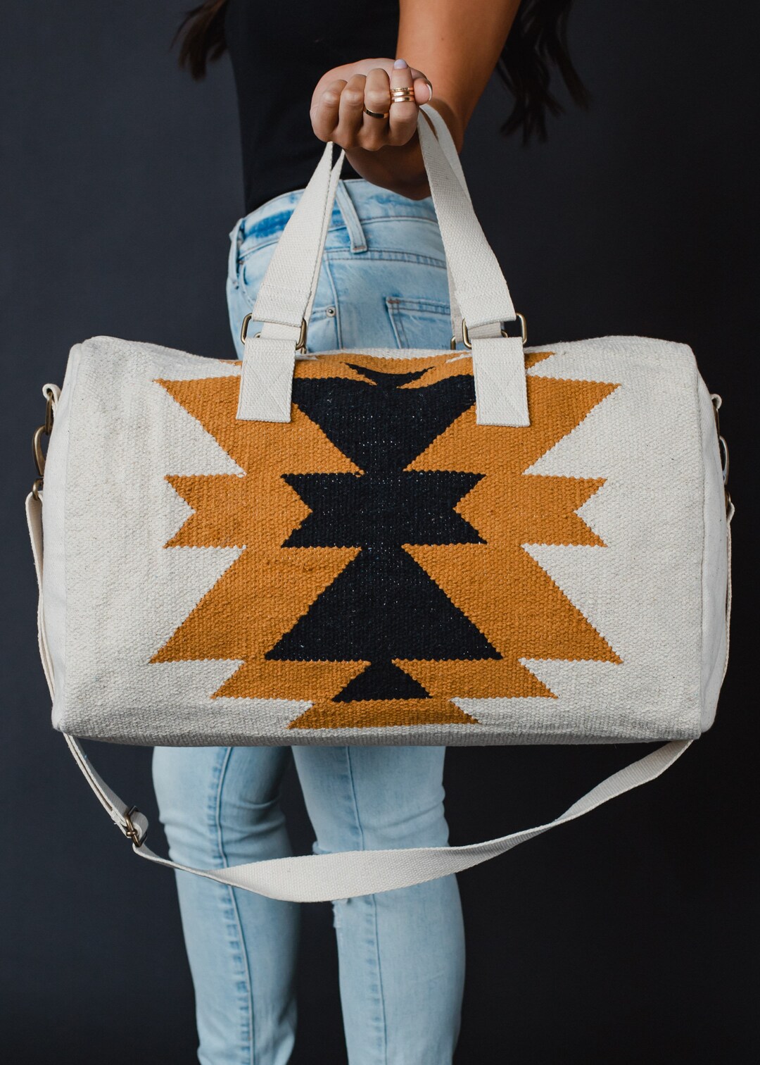Cream, Camel & Black Aztec Duffel | Aztec Inspired Duffel Bag | Neutral ...