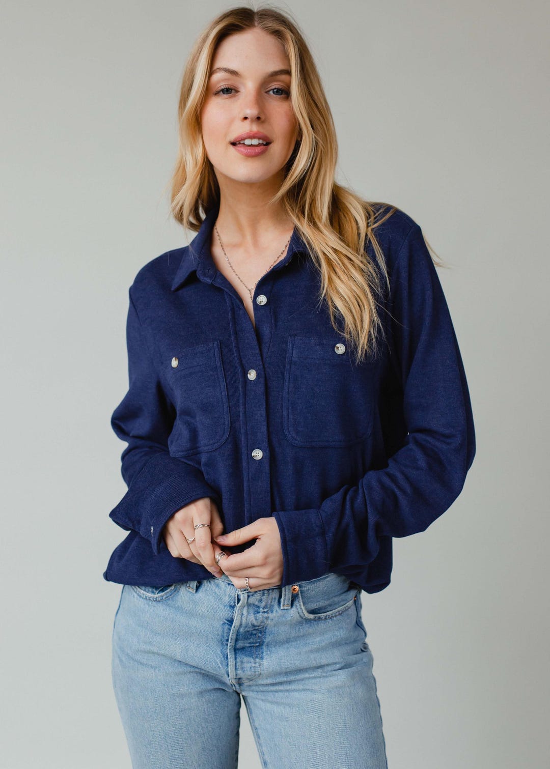 Navy Super Soft Button up Super Soft Button up Super Soft Shirt Women's ...