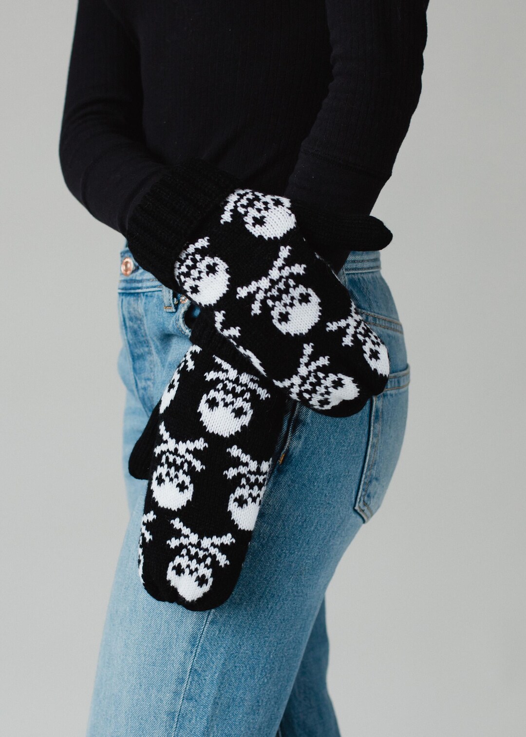 Black Skull Pattern Mittens Skull Pattern Fleece Lined Mittens ...