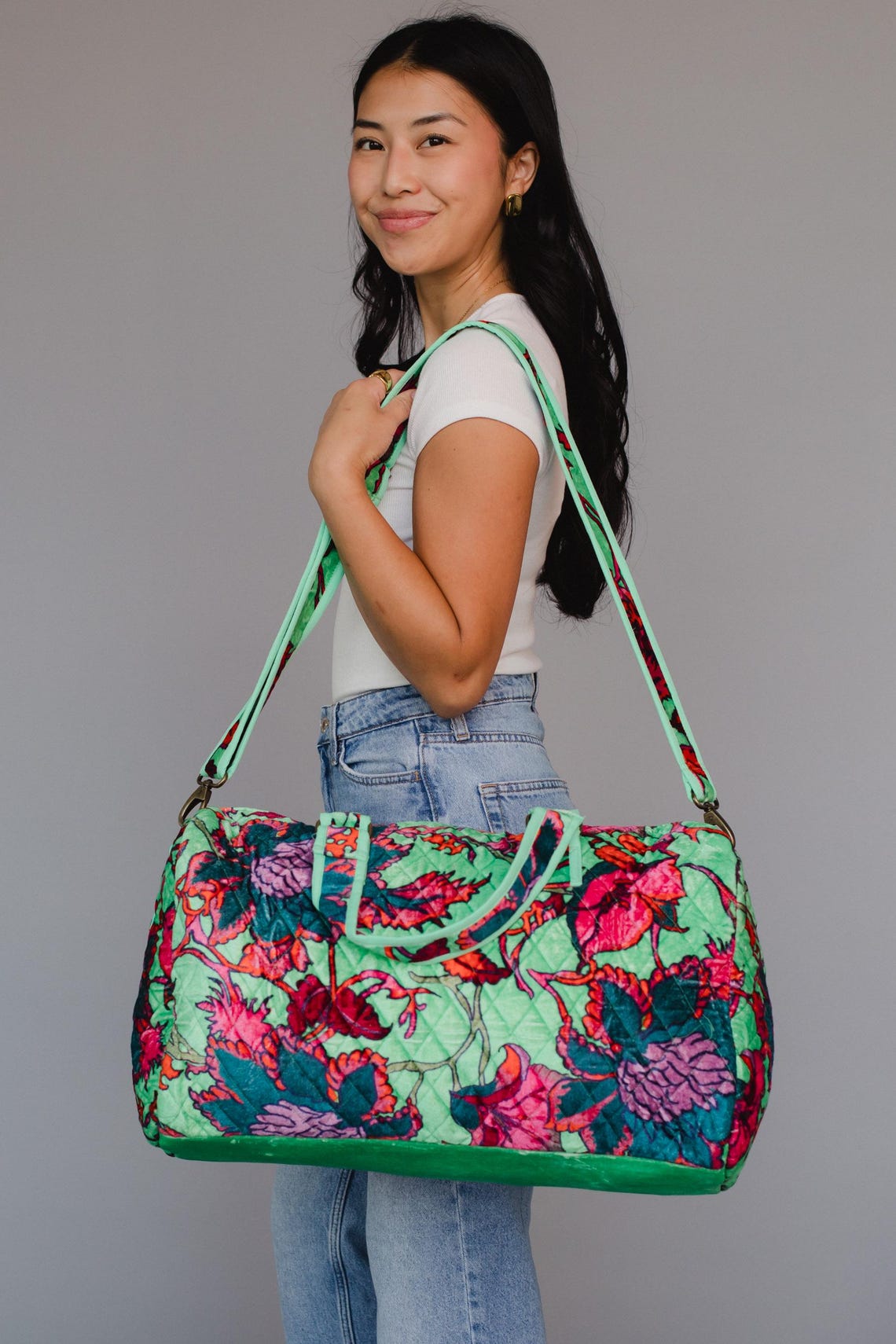 Mint & Multicolored Floral Duffel | Weekender Bag - Etsy