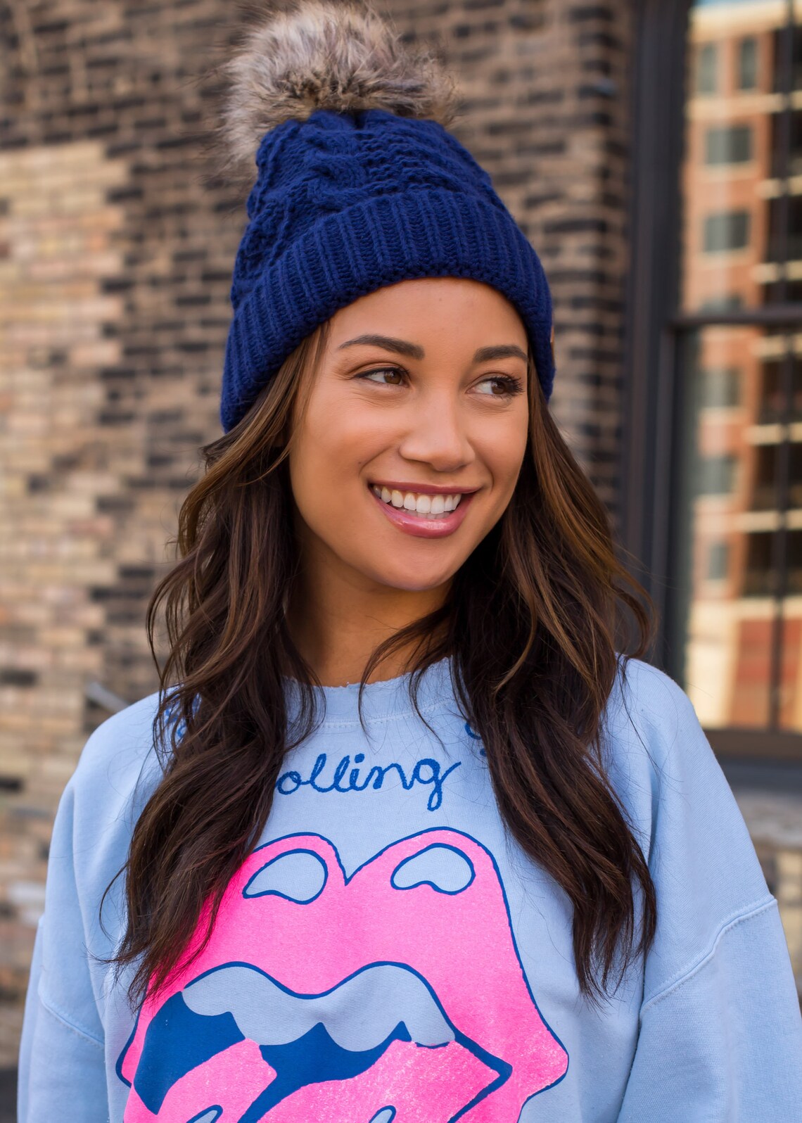 Royal Blue Cable Knit Pom Hat Fleece Lined Winter Hat - Etsy