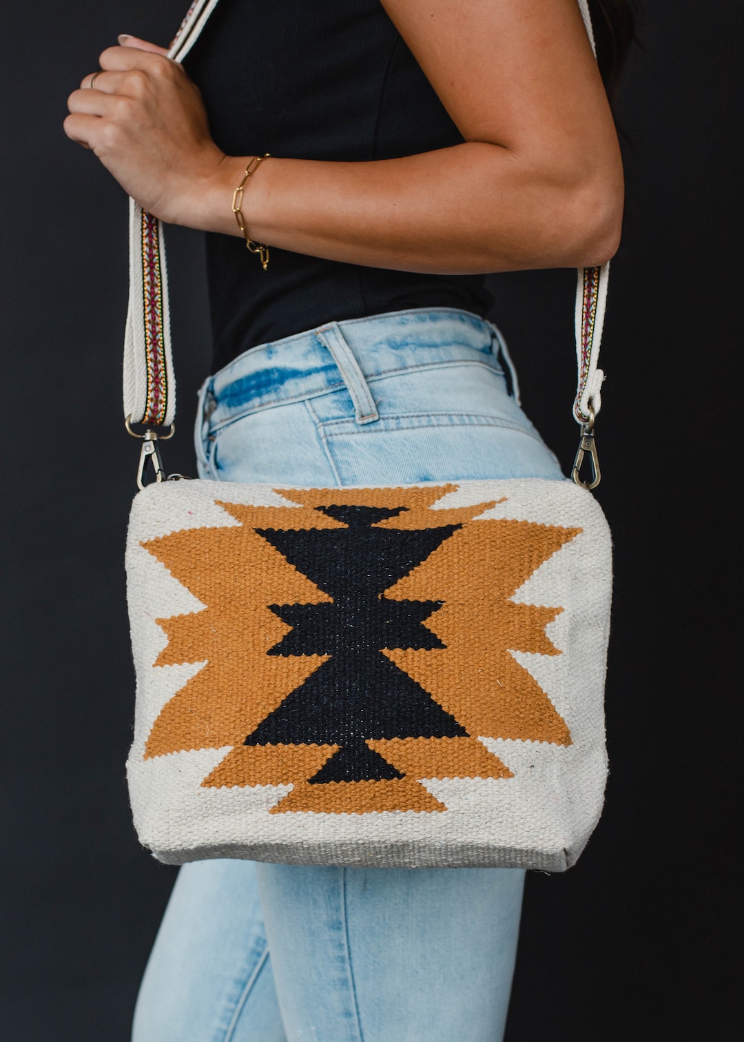 Cream, Camel & Black Aztec Crossbody | Aztec Crossbody Bag | Neutral ...