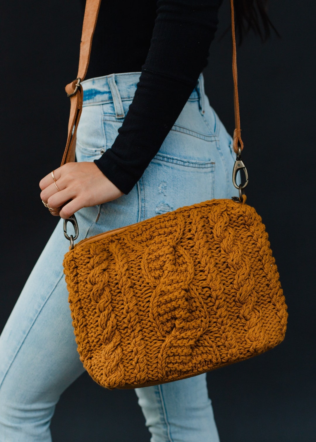 Mustard Cable Knit Crossbody Women's Crossbody Bag Fall Crossbody Bag ...