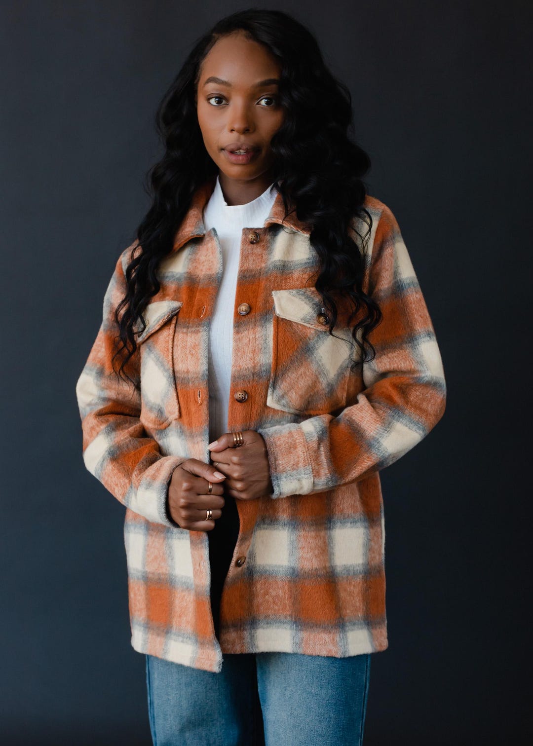 Rust, Gray & Tan Plaid Jacket | Plaid Jacket | Plaid Shacket | Fall ...