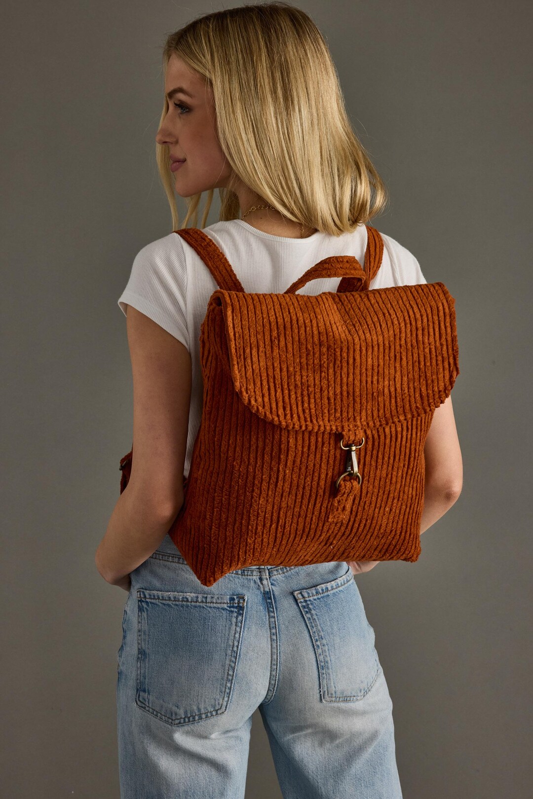 Rust Corduroy Backpack | Everyday Backpack - Etsy