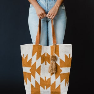 Cream & Camel Aztec Tote | Aztec Inspired Tote Bag | Neutral Tote Bag ...