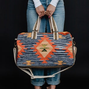 Blue & Multicolored Aztec Duffel Aztec Inspired Duffel Bag Travel Bag ...