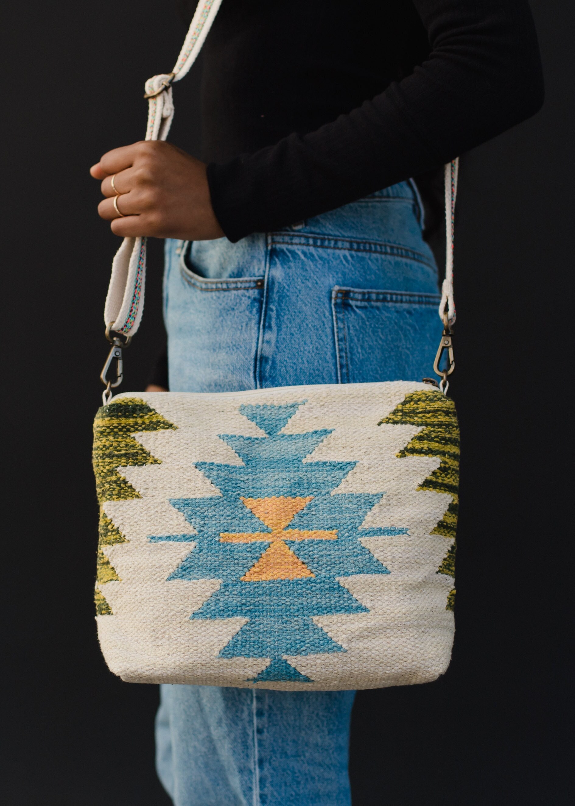 Cream Blue & Green Aztec Crossbody Crossbody Bag - Etsy