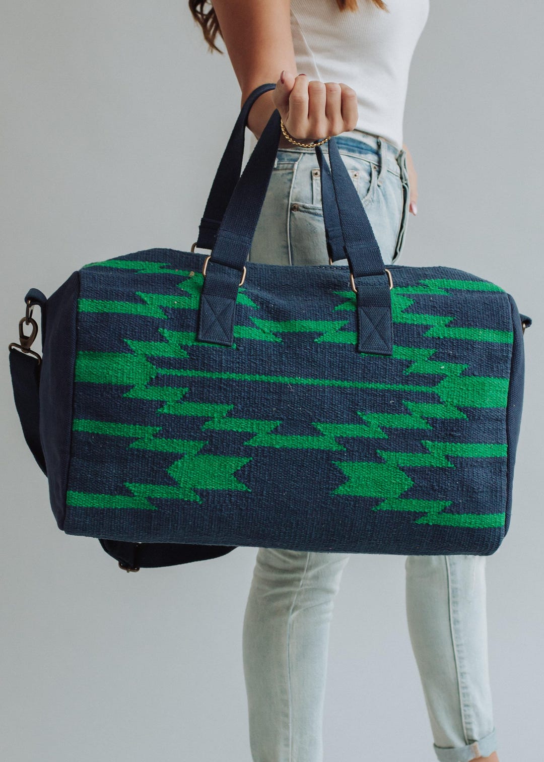 Navy & Green Western Duffel | Western Inspired Duffel Bag | Aztec ...