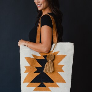 Cream, Camel & Black Aztec Tote Aztec Inspired Tote Bag Travel Bag ...