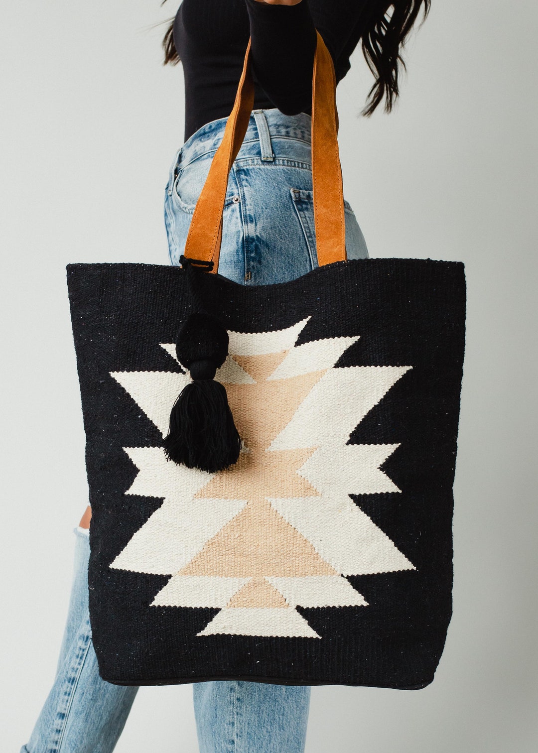 Black, Cream & Tan Aztec Tote Aztec Inspired Tote Bag Neutral Tote Bag ...