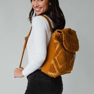 Mustard Diamond Pattern Backpack | Textured Backpack | Statement ...