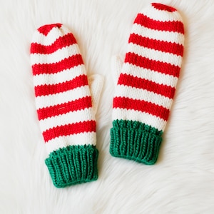 Red, White & Green Striped Mittens Fleece Lined Mittens Striped Mittens ...