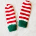 Red, White & Green Striped Mittens Fleece Lined Mittens Striped Mittens ...