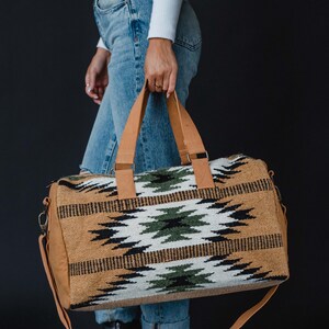 Brown, Black & Green Aztec Duffel Aztec Inspired Duffel Bag Travel Bag Fall Duffel Bag Western ...