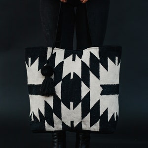 Black & Cream Aztec Tote | Aztec Inspired Tote Bag | Neutral Aztec Tote ...