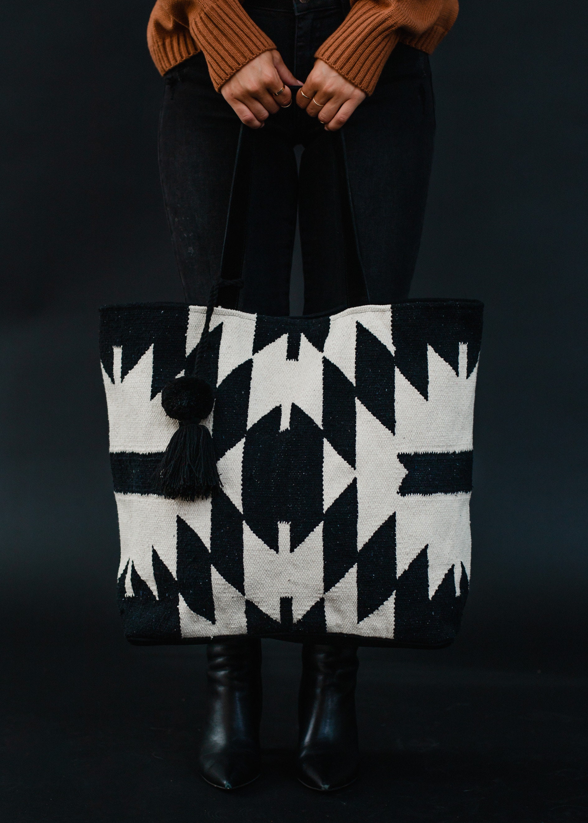 Black & Cream Aztec Tote | Aztec Inspired Tote Bag | Neutral Aztec Tote ...