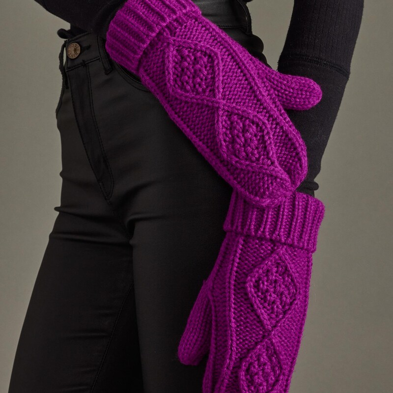 Purple Cable Knit Mittens - Etsy
